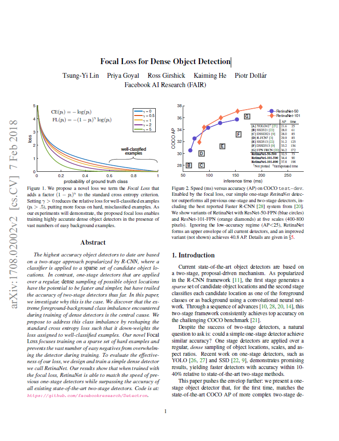 [논문리뷰] RetinaNet: Focal Loss for Dense Object Detection