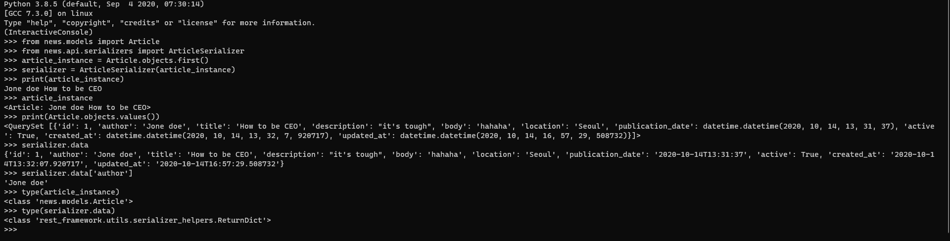 DRF 공부하기 (2) :: Setting 및 Basic Serializer
